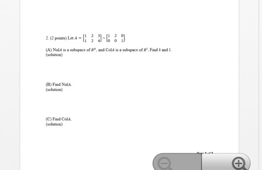 Solved 2. (2 points) Let A = [ 21-621 (A) NulA is a subspace | Chegg.com