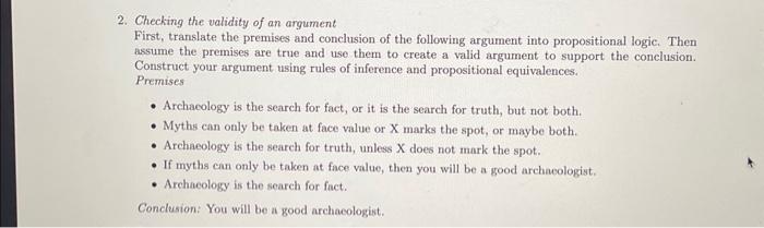 Solved 2. Checking the validity of an argument First, | Chegg.com