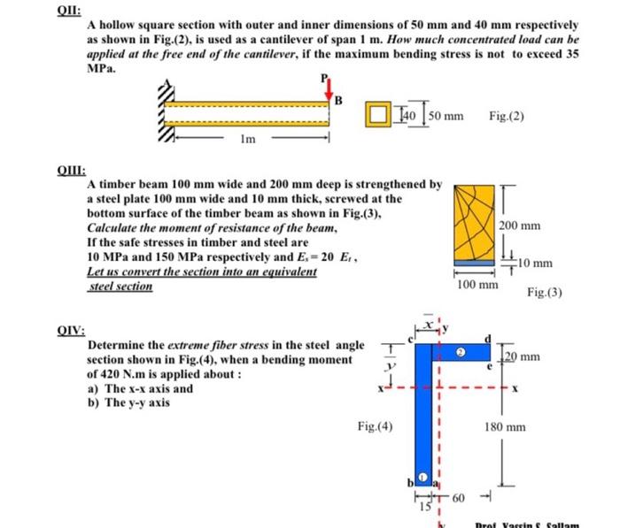 Solved QII: A hollow square section with outer and inner | Chegg.com