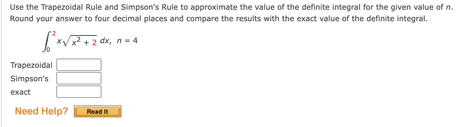 Solved 8.6 ﻿Use the Trapezoidal Rule and Simpson's Rule to | Chegg.com