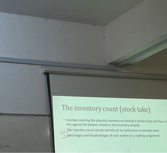 The inventory count (stock take) • Involves counting | Chegg.com