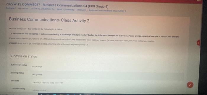 2022W-T2 COMM 1067 - Business Communications 04 (POO | Chegg.com