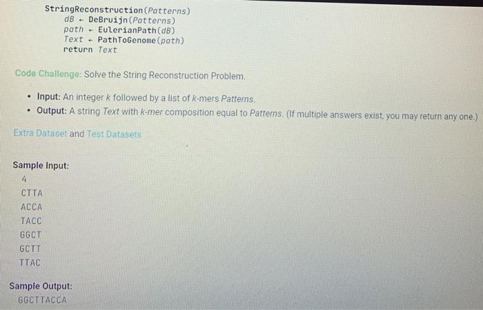 Solved StringReconstruction (Patterns) dB. DeBruijn | Chegg.com