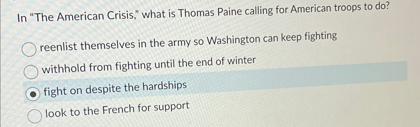 Solved In "The American Crisis," what is Thomas Paine | Chegg.com