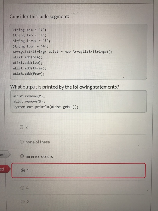 Solved Consider This Code Segment String One 1 String