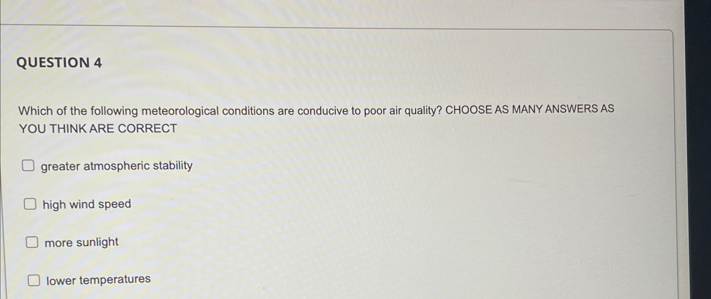 Solved QUESTION 4Which of the following meteorological | Chegg.com