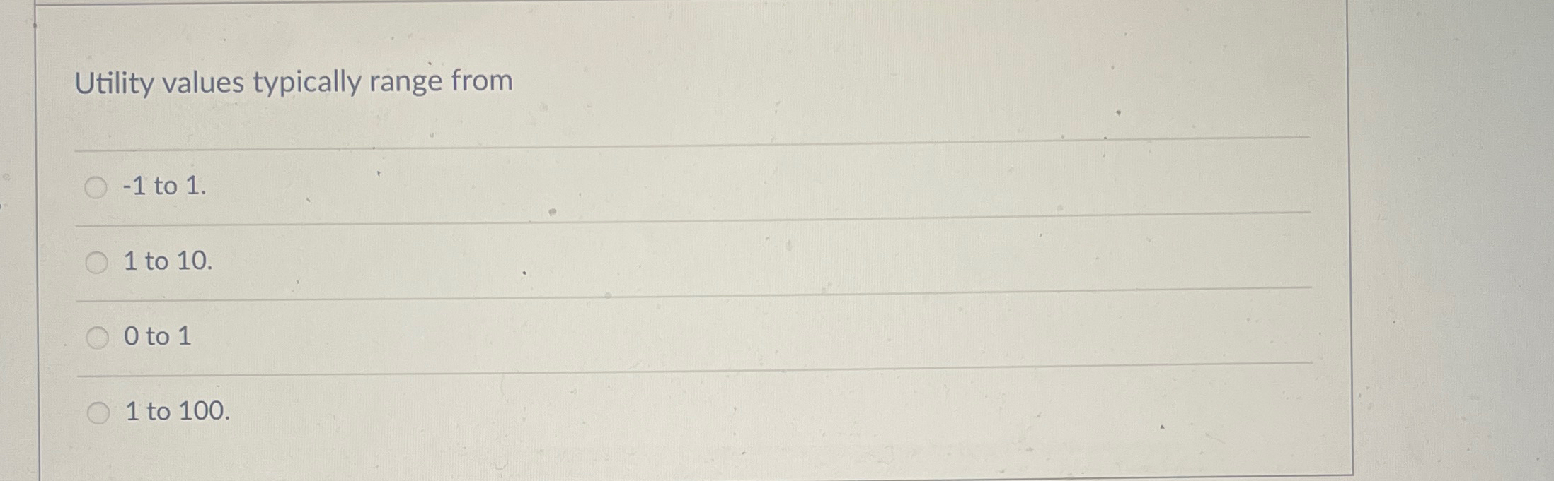 Solved Utility values typically range from-1 ﻿to 11 ﻿to | Chegg.com