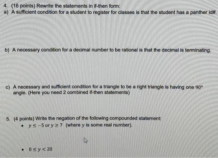 Solved 4. (16 points) Rewrite the statements in if-then | Chegg.com