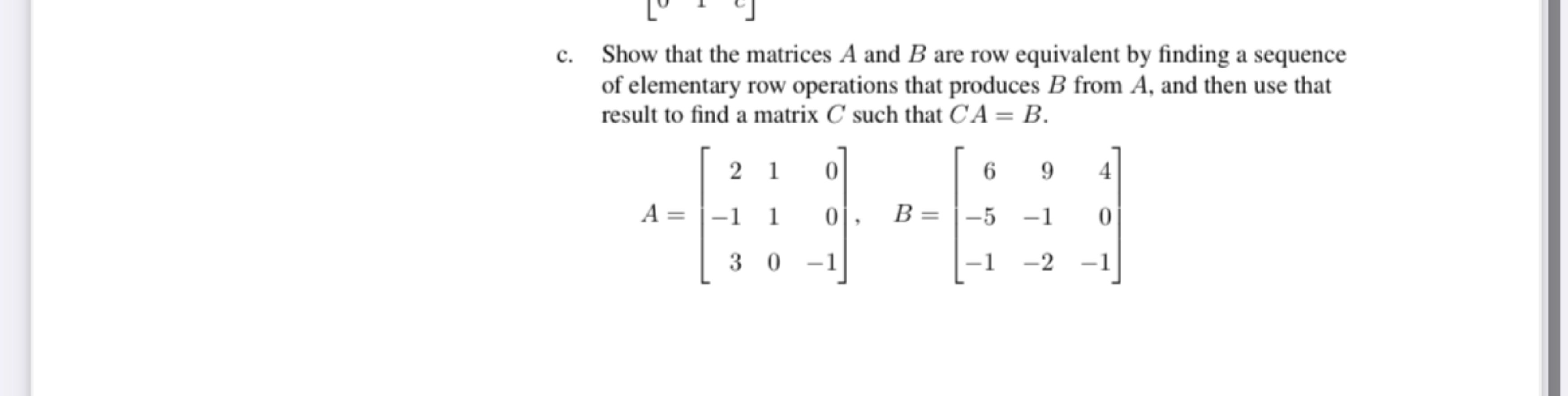 Solved c. ﻿Show that the matrices A and B ﻿are row | Chegg.com