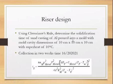 Solved Riser design . Using Chvorinor's Rule, determine the | Chegg.com