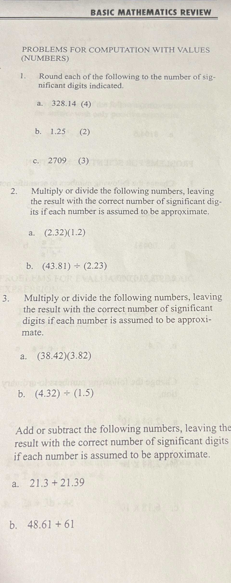 Solved BASIC MATHEMATICS REVIEWPROBLEMS FOR COMPUTATION WITH | Chegg.com