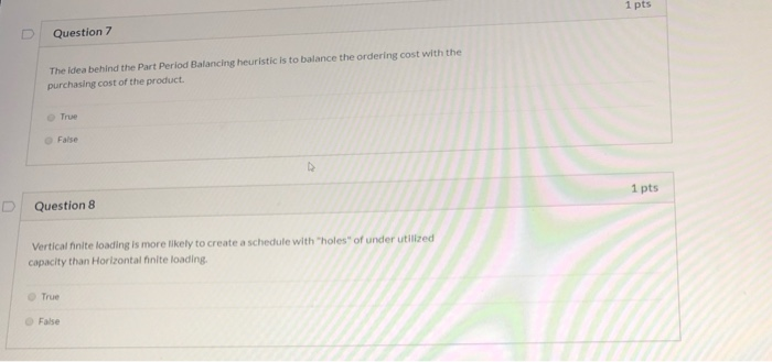 Solved 1 pts U Question 7 The idea behind the Part Period | Chegg.com