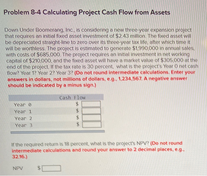 Solved Problem 8 4 Calculating Project Cash Flow From Assets
