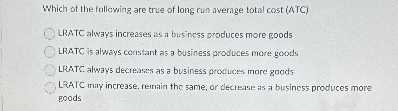 Solved Which of the following are true of long run average | Chegg.com