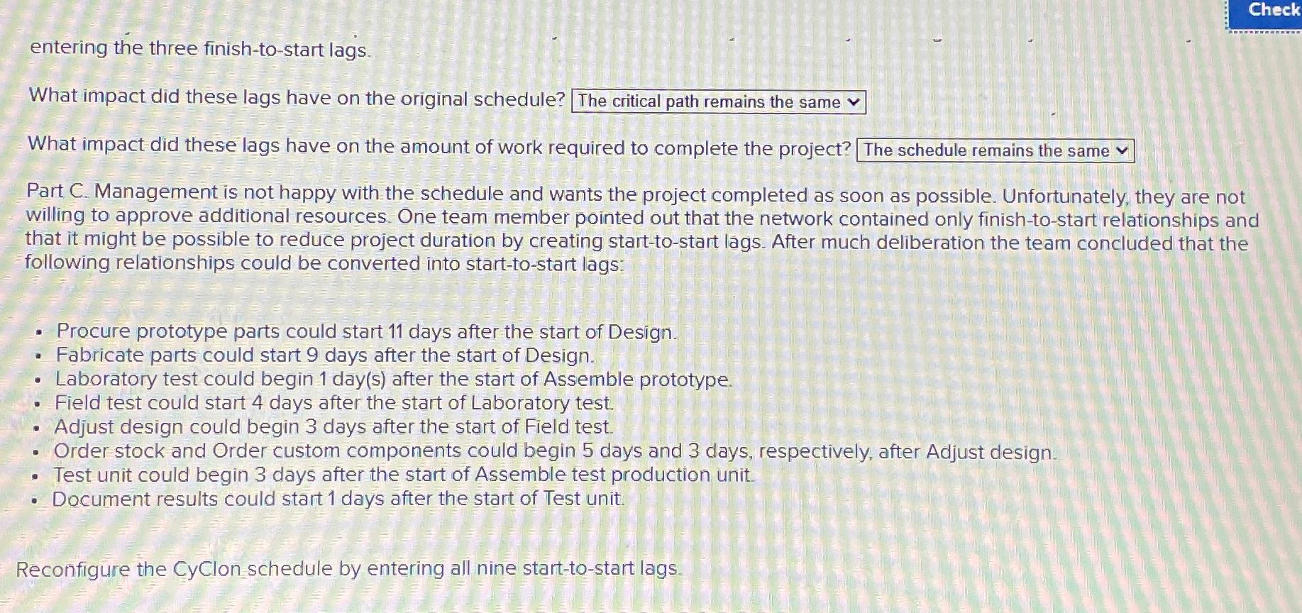 Solved entering the three finish-to-start lags.What impact | Chegg.com