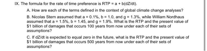 Solved X. The formula for the rate of time preference is RTP | Chegg.com