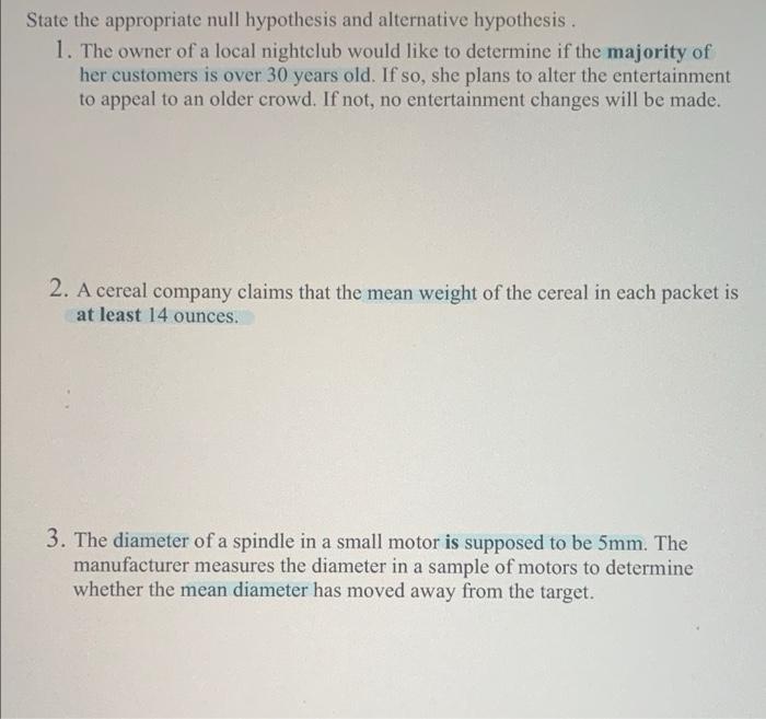 Solved State the appropriate null hypothesis and alternative | Chegg.com