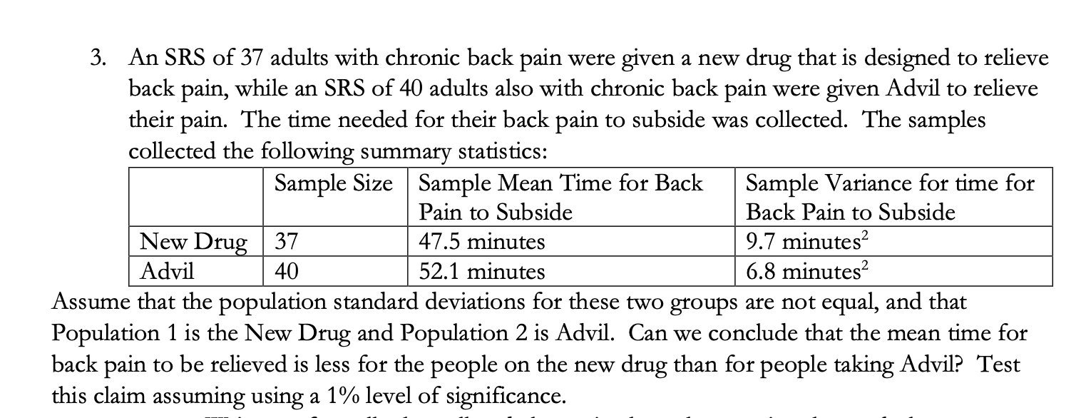 Solved An SRS of 37 ﻿adults with chronic back pain were | Chegg.com
