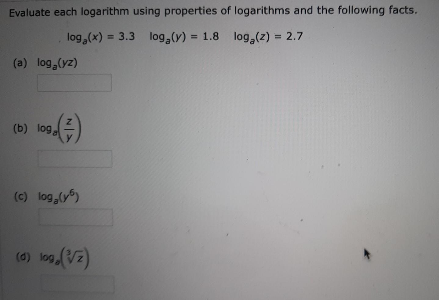 Solved Evaluate each logarithm using properties of | Chegg.com