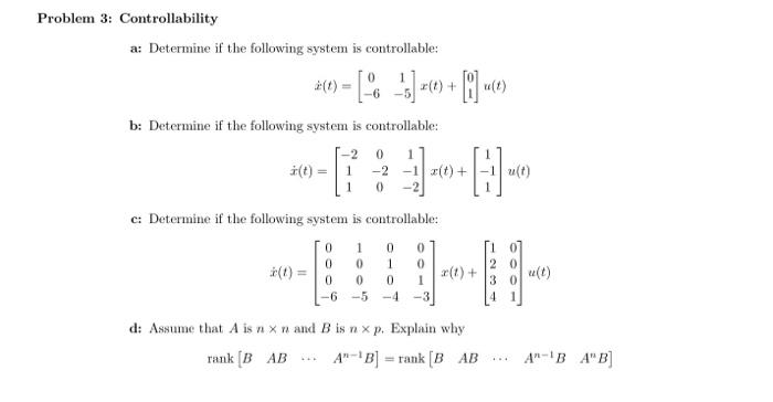 Solved Problem 3 Controllability A Determine If The