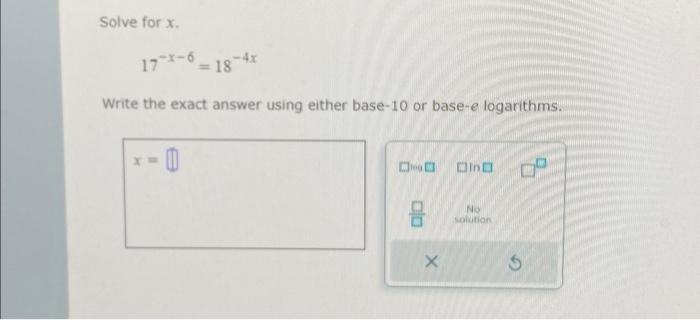 Solved Solve for x. 17−x−6=18−4x Write the exact answer | Chegg.com