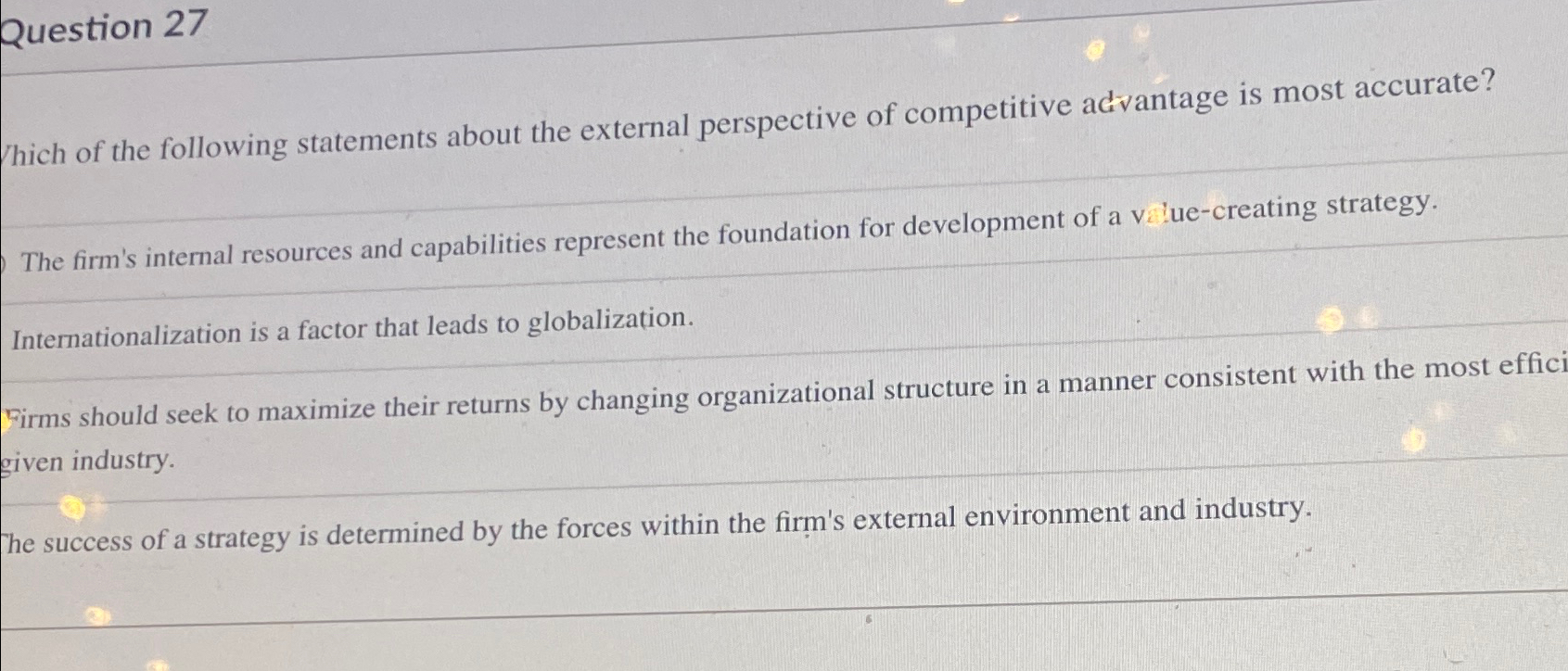 Solved Question 27Which of the following statements about | Chegg.com