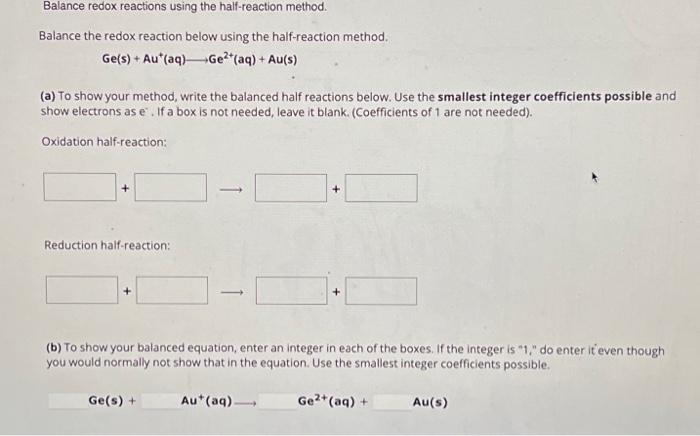 Solved Balance redox reactions using the half-reaction | Chegg.com