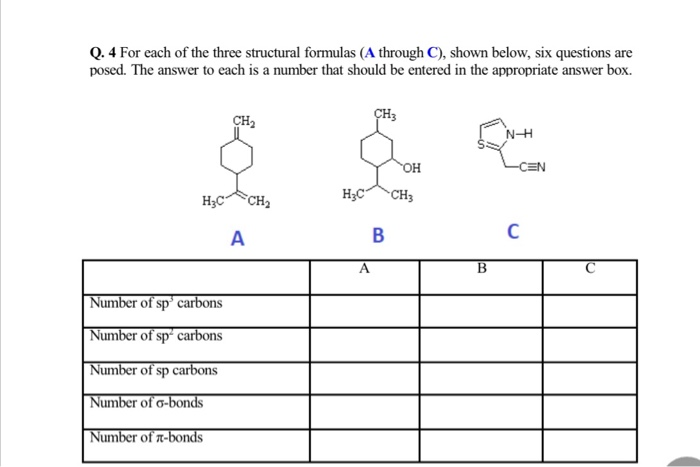 Solved Q. 4 For each of the three structural formulas (A | Chegg.com