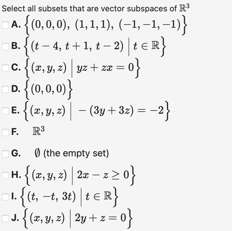 Solved Select All Subsets That Are Vector Subspaces Of