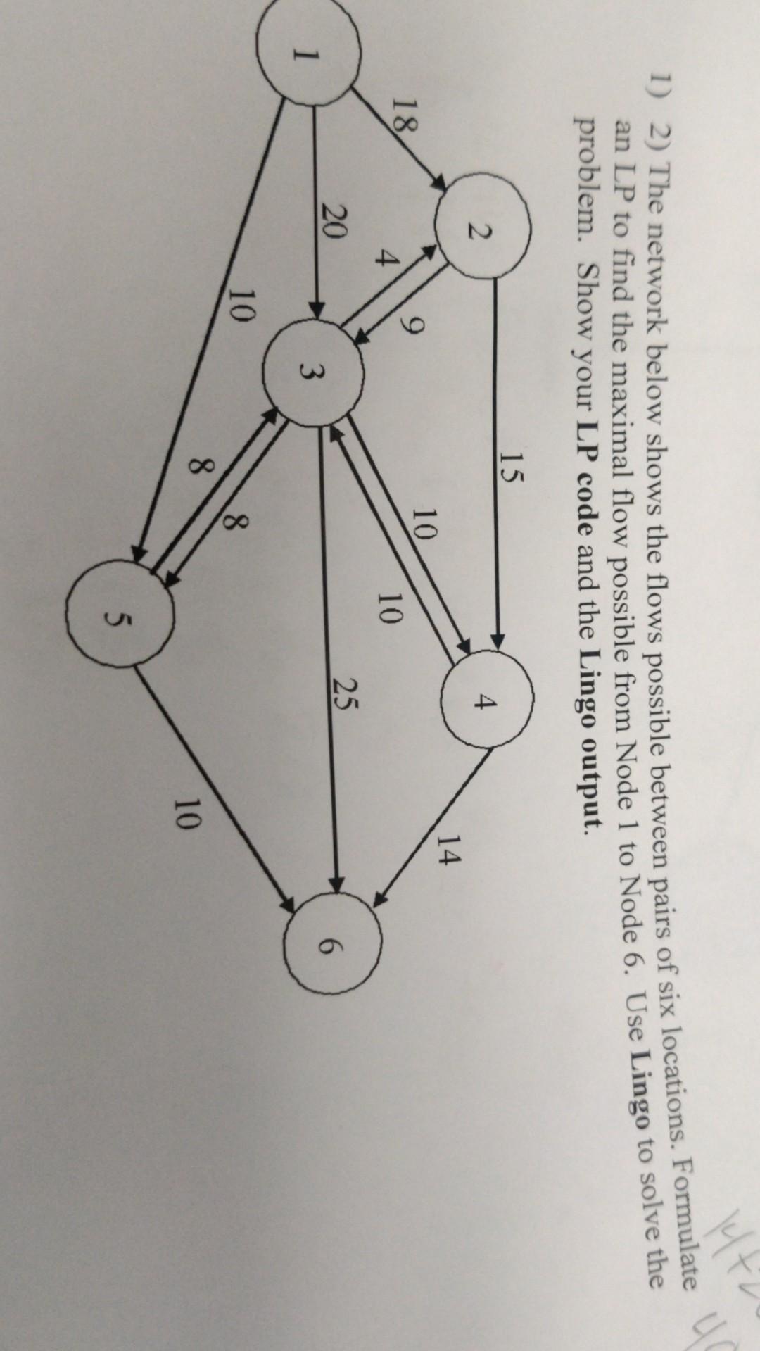 Solved 1462 1) 2) The network below shows the flows possible | Chegg.com