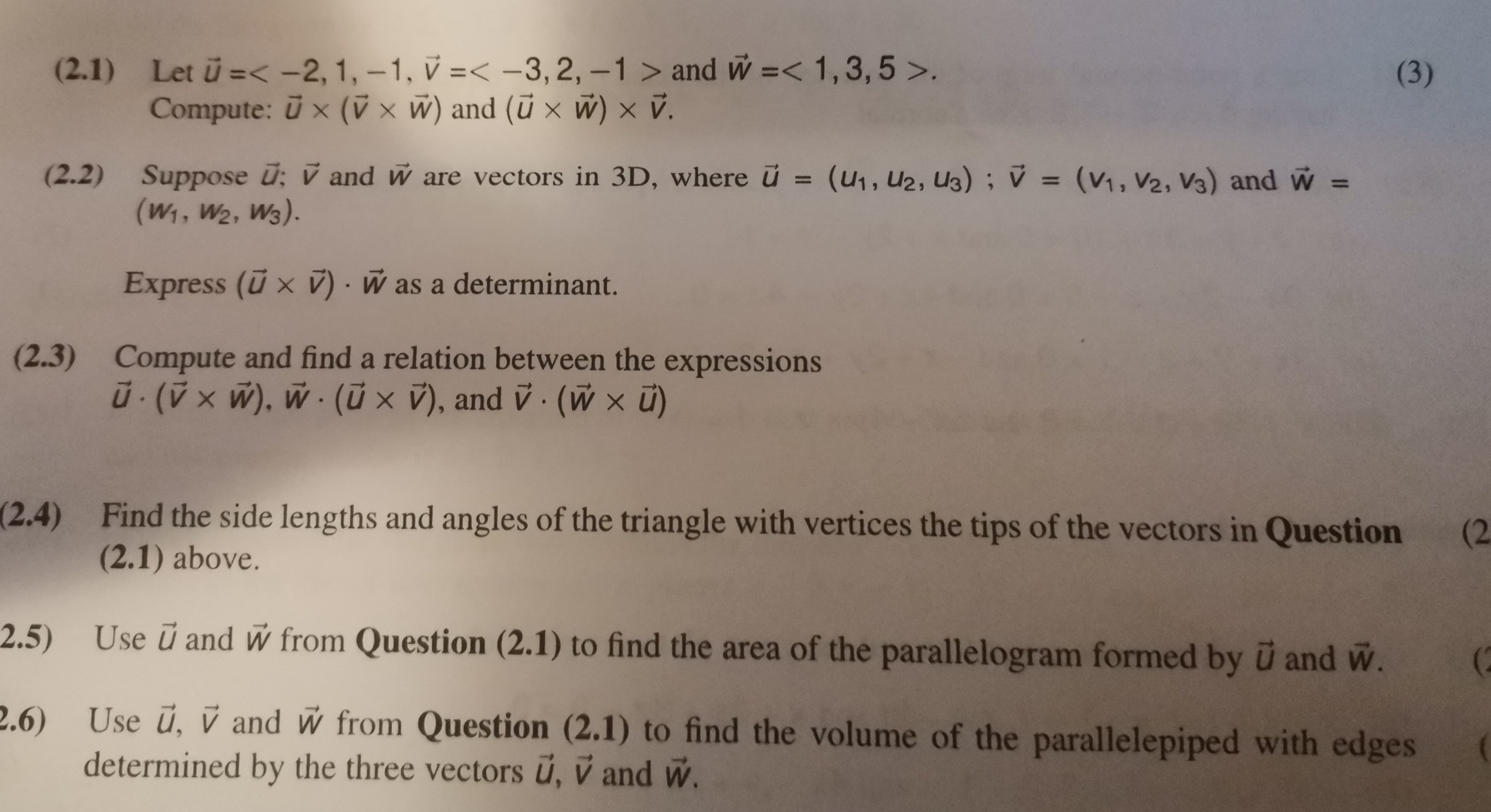 Solved (2.1) ﻿Let and vec(w)=(:1,3,5:).Compute: | Chegg.com