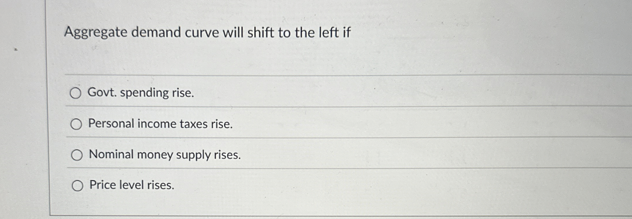 Solved Aggregate demand curve will shift to the left | Chegg.com