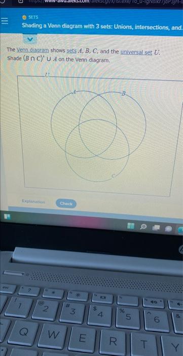 Solved The Venn diagram shows sets A,B,C, and the universal | Chegg.com