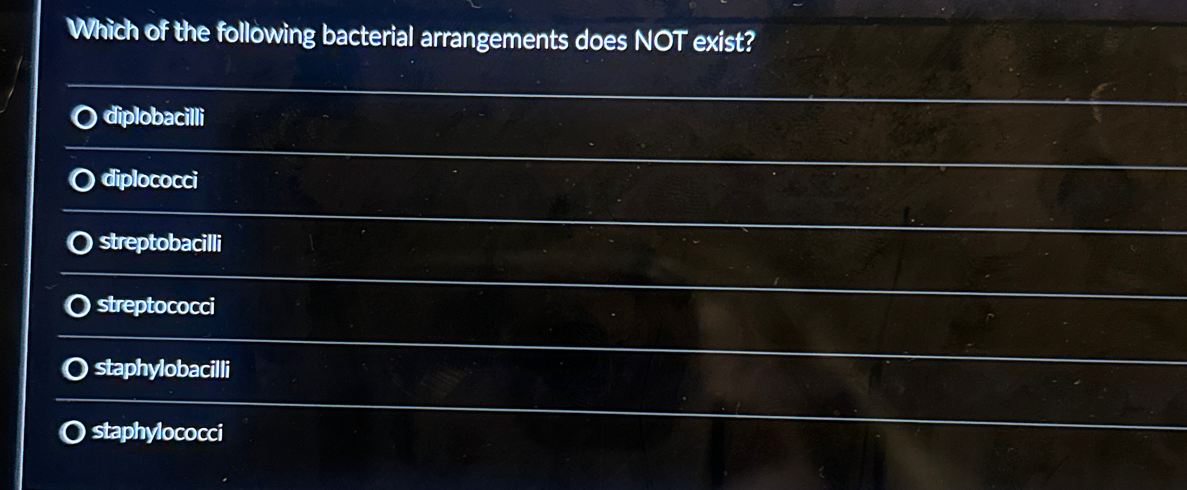 Solved Which of the following bacterial arrangements does | Chegg.com