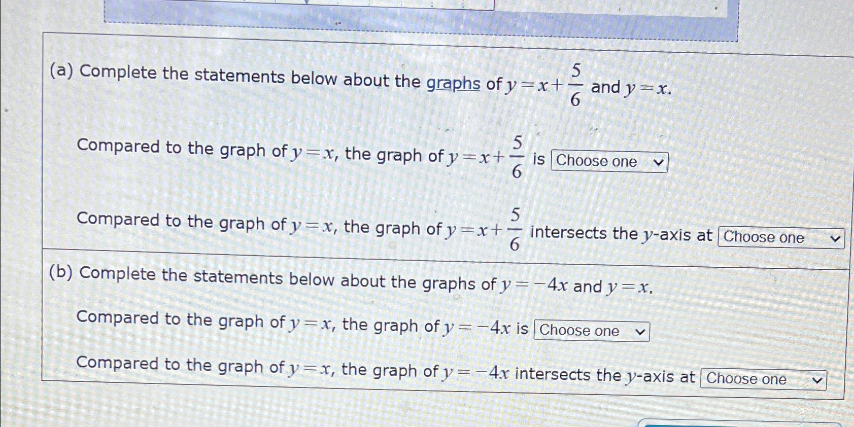 Solved (a) ﻿Complete the statements below about the graphs | Chegg.com