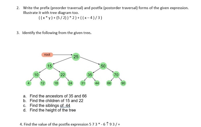 Solved 2. Write the prefix (preorder traversal) and postfix | Chegg.com