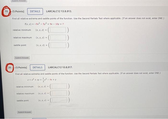Solved Find all relative extrema and saddle points of the | Chegg.com