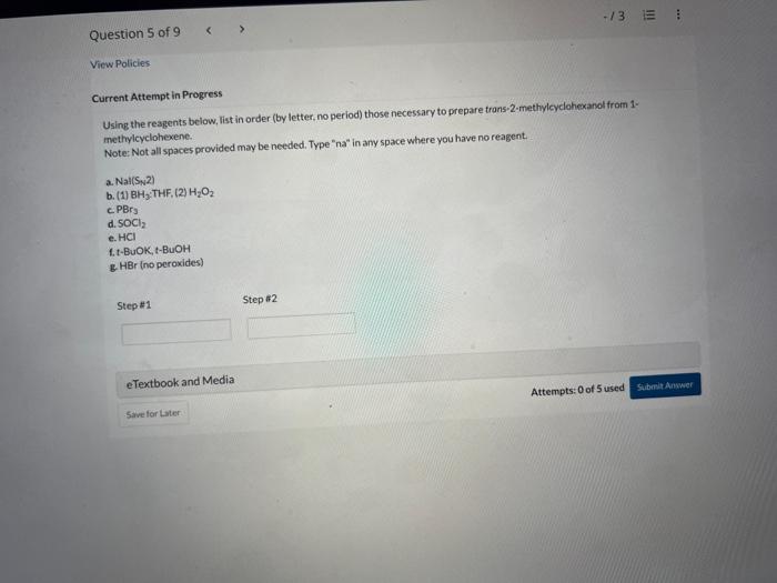 Solved Current Attempt in Progress Using the reagents below, | Chegg.com