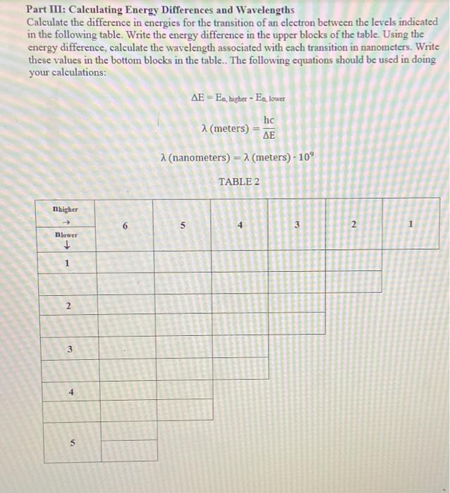 Solved Part III: Calculating Energy Differences and | Chegg.com
