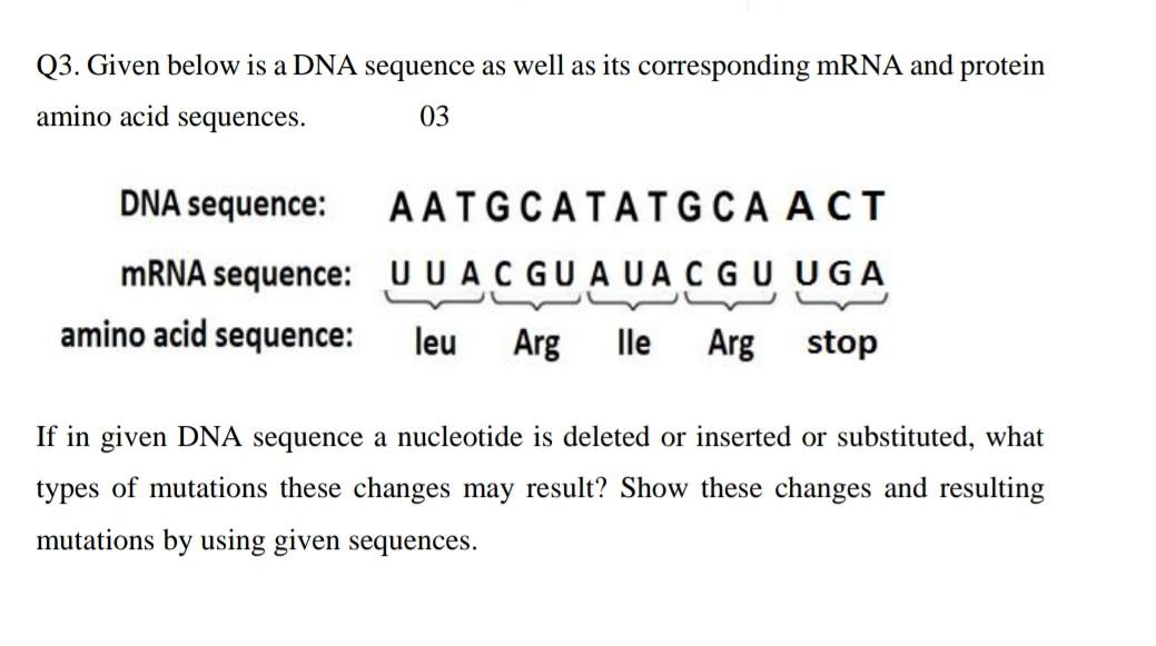 Solved Q3. Given below is a DNA sequence as well as its | Chegg.com