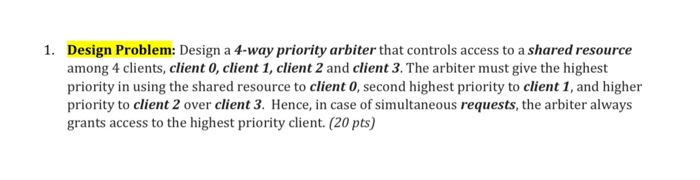Solved 1. Design Problem: Design a 4-way priority arbiter | Chegg.com