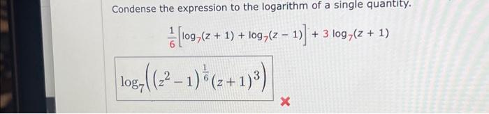 Solved Condense the expression to the logarithm of a single | Chegg.com
