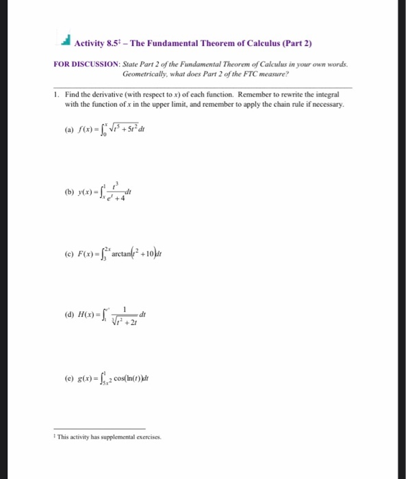 Solved Activity 8.5. - The Fundamental Theorem of Calculus | Chegg.com