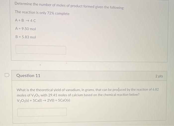 Solved Determine the number of moles of product formed given | Chegg.com