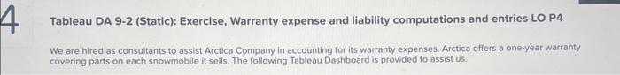 Solved Tableau DA 9-2 (Static): Exercise, Warranty expense | Chegg.com