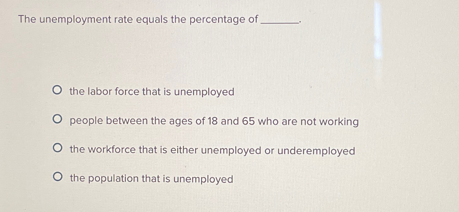 Solved The unemployment rate equals the percentage ofthe | Chegg.com