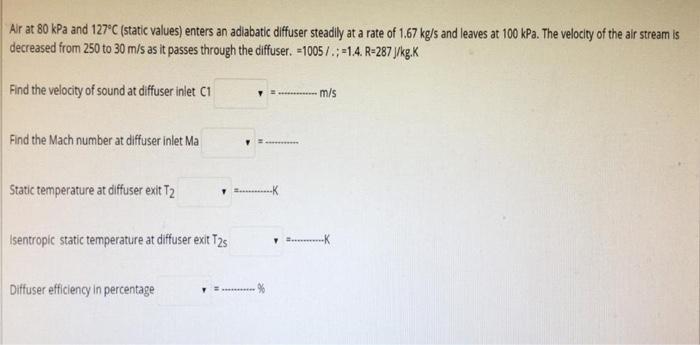 Solved Air at 80 kPa and 127°C (static values) enters an | Chegg.com