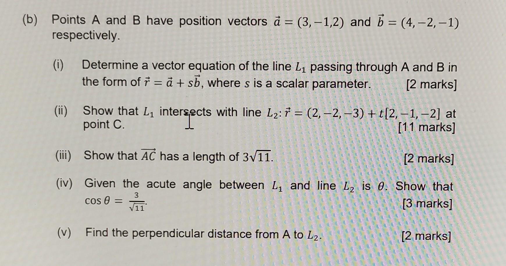 Solved = (b) Points A and B have position vectors å = | Chegg.com