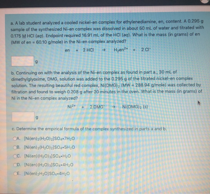 Solved a. A lab student analyzed a cooled nickel-en complex | Chegg.com