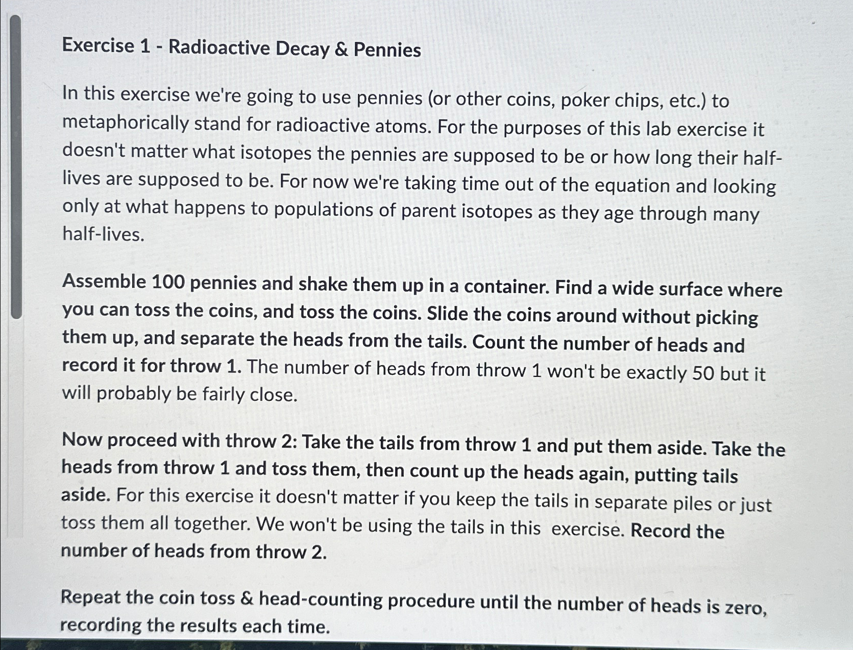 Solved Exercise 1 - ﻿Radioactive Decay & PenniesIn this | Chegg.com